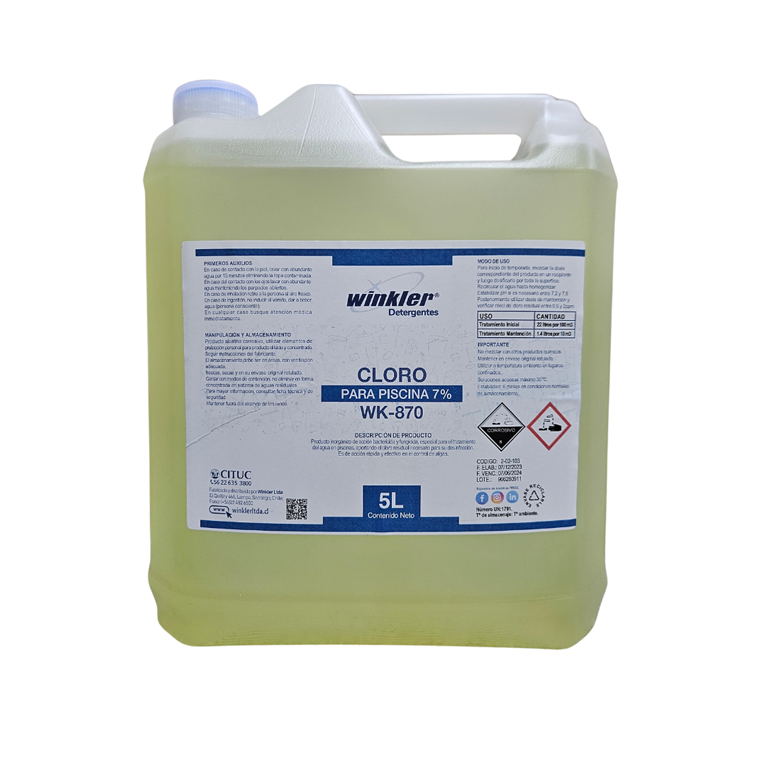 Winkler Cloro para Piscina al 7% Envase Estándar - Ofertapolis.cl